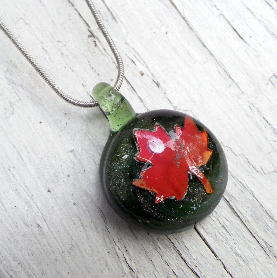Glass Pendant Copper Leaf Fall Colors Handblown Boro - Etsy