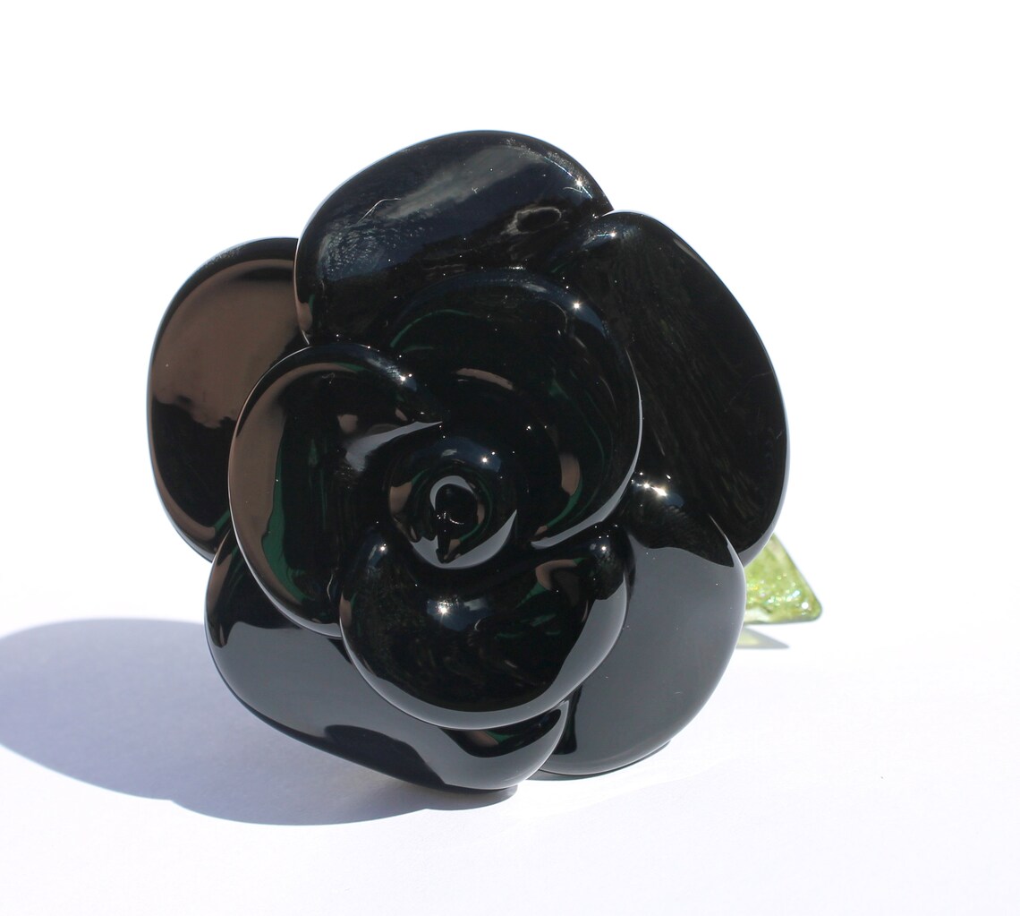Black Rose Glass Long Stemmed Rose Borosilicate Lampwork - Etsy
