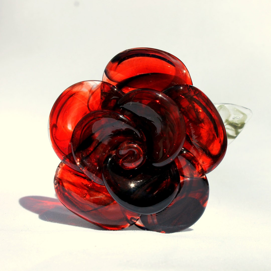 Red With Black Accents Glass Rose - Etsy