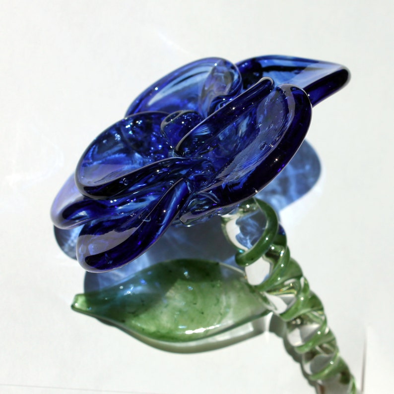 Blue Rose Glass Long Stemmed Rose Borosilicate Lampwork - Etsy Denmark