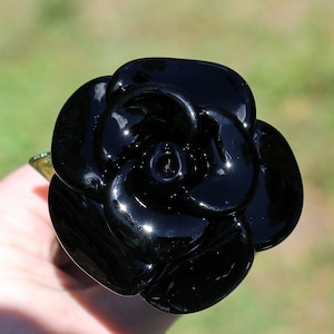 Black Rose Glass Long Stemmed Rose, Borosilicate Lampwork Flower Hand ...