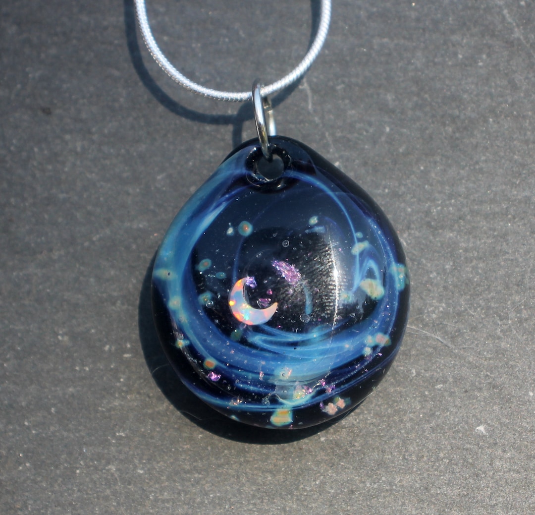 Opal Moon Lampwork Starry Night Starry Night Necklace, Lampwork Blown ...