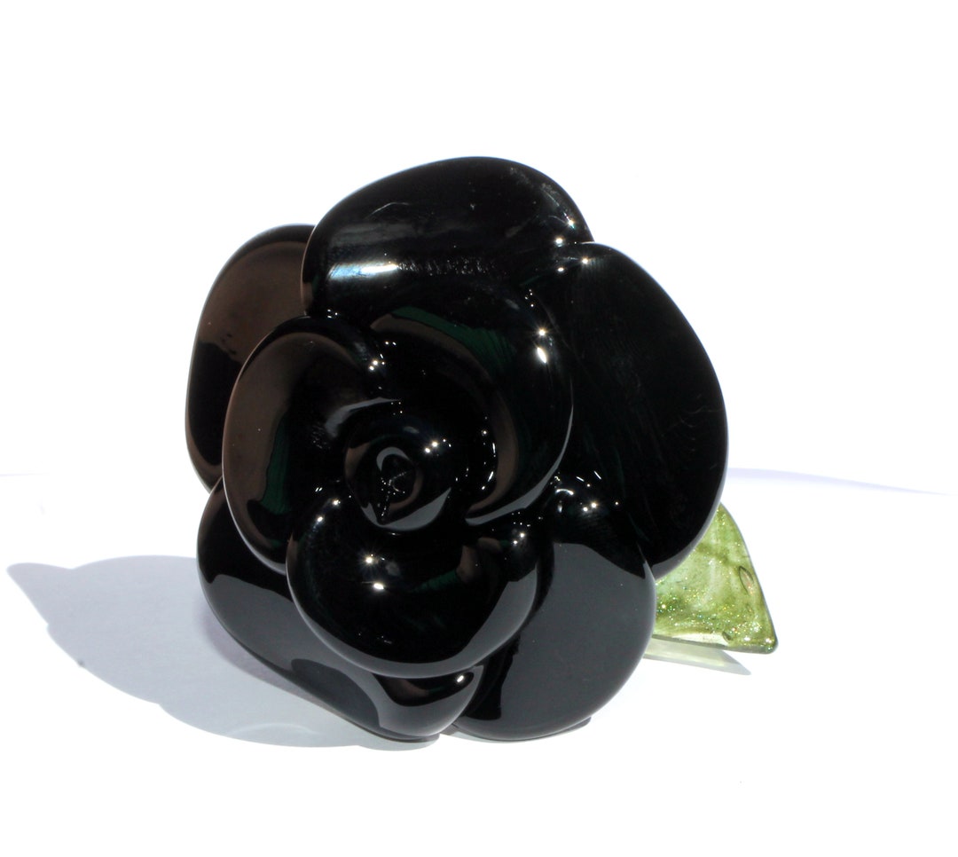 Black Rose Glass Long Stemmed Rose, Borosilicate Lampwork Flower Hand ...