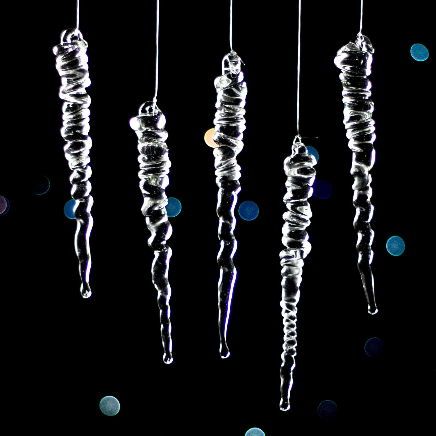 Christmas Ornament Set of TEN Glass Icicles, Holiday Decoration ...
