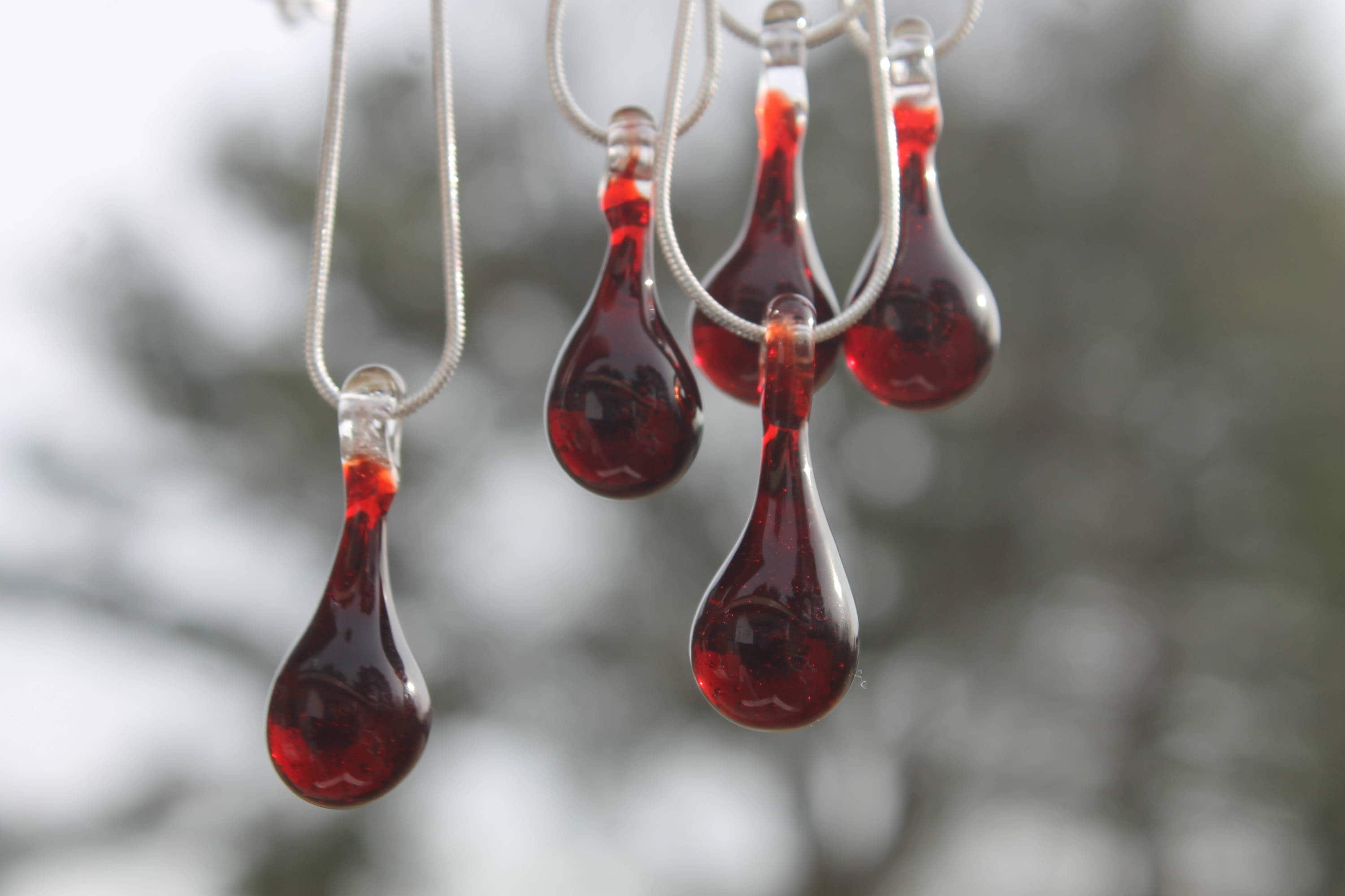 Blood Drop Necklace, Boro Glass Pendant, Anti Valentine Glass Jewelry ...
