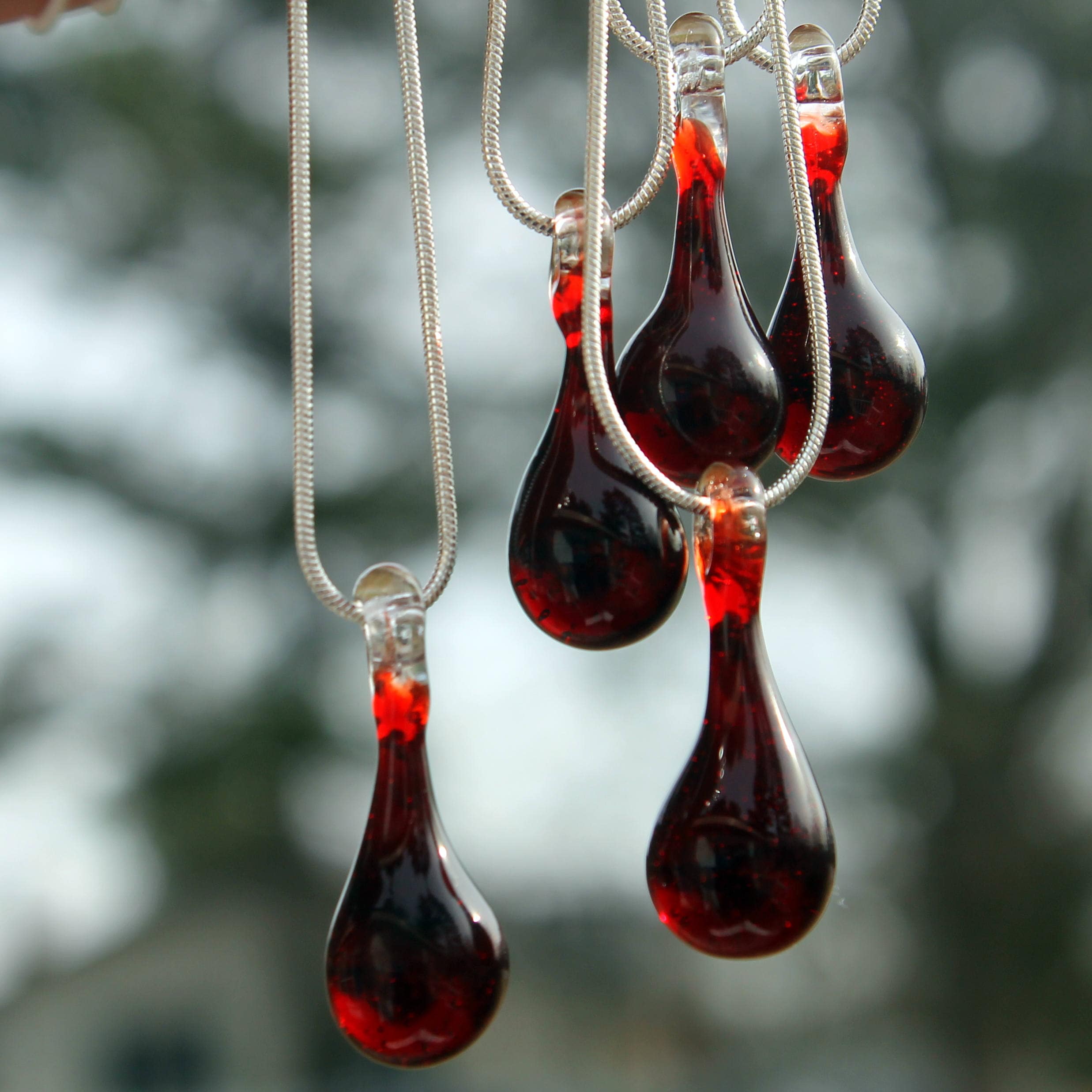 Blood Drop Necklace, Boro Glass Pendant, Anti Valentine Glass Jewelry ...