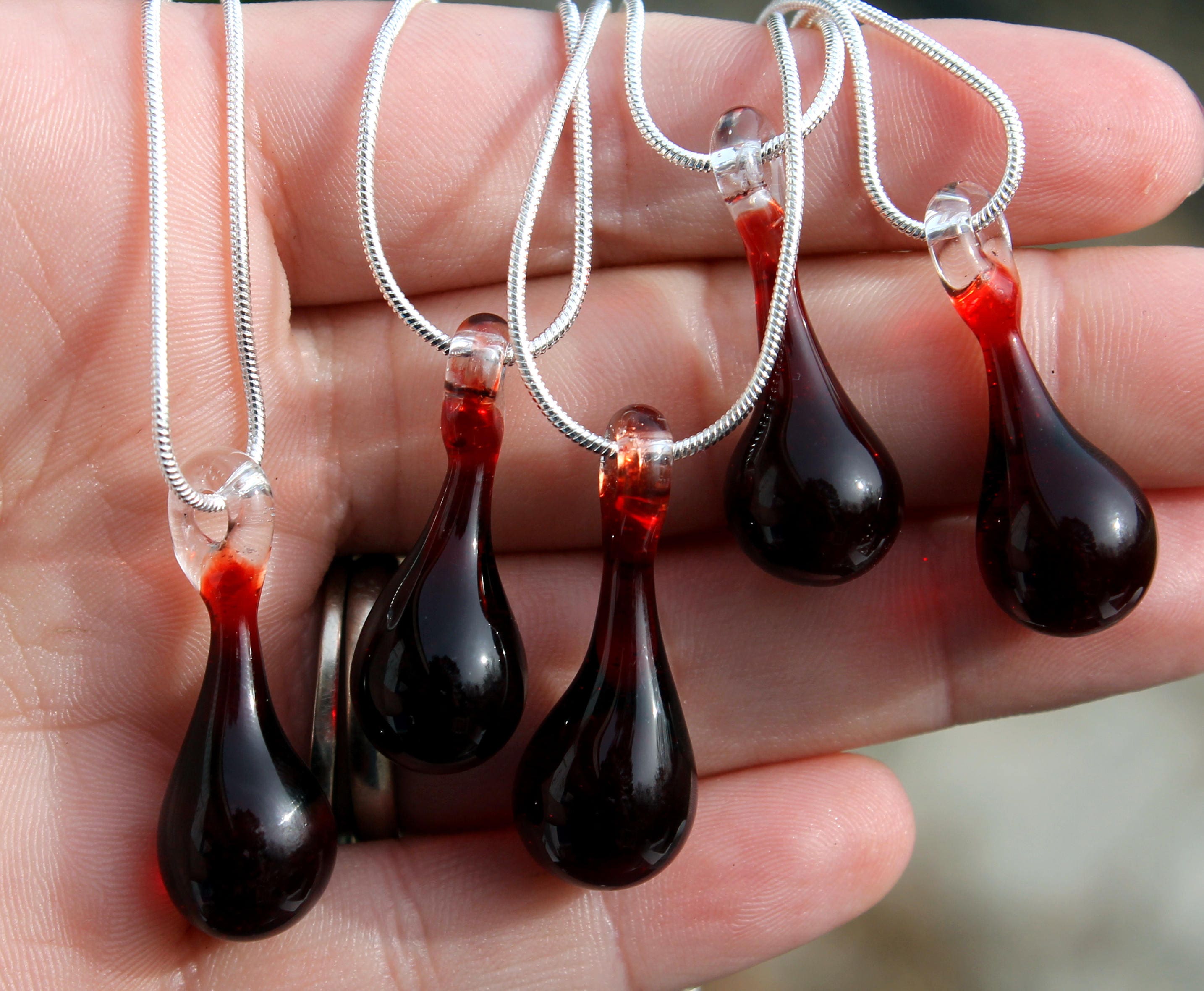 Blood Drop Necklace Boro Glass Pendant Anti Valentine Glass | Etsy