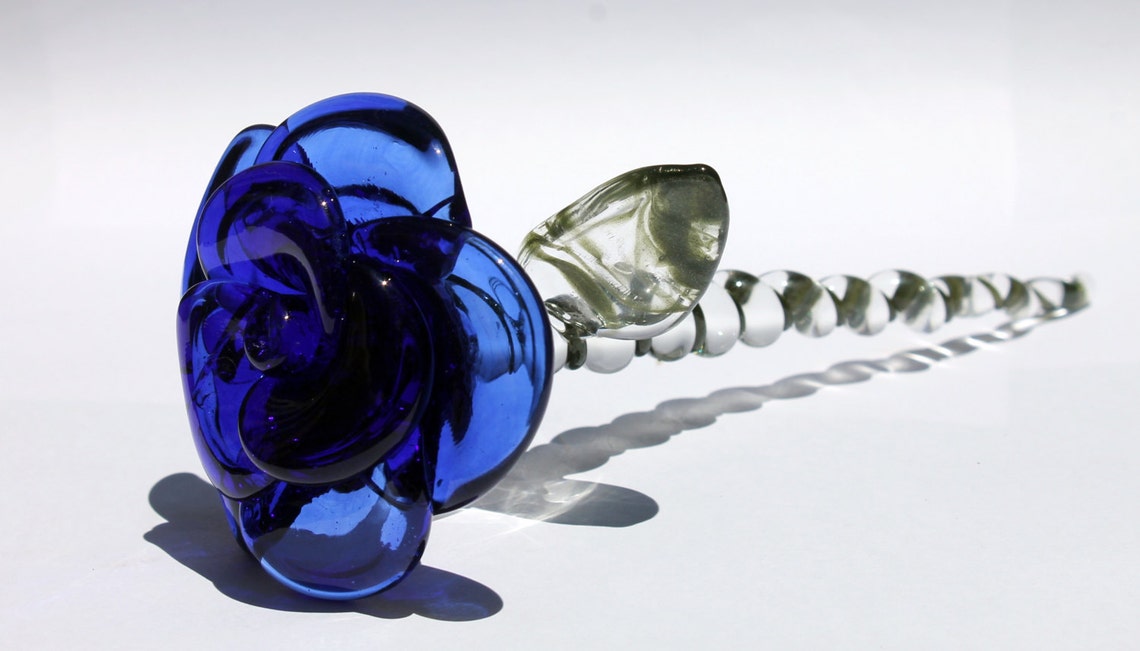 Blue Rose Glass Long Stemmed Rose Borosilicate Lampwork - Etsy