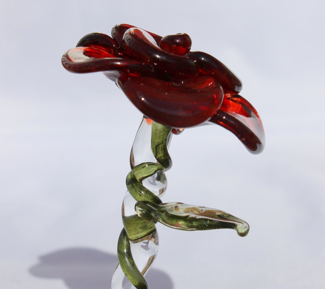 Red Glass Rose Long Stemmed Glass Flower Forever Untamed Rose - Etsy