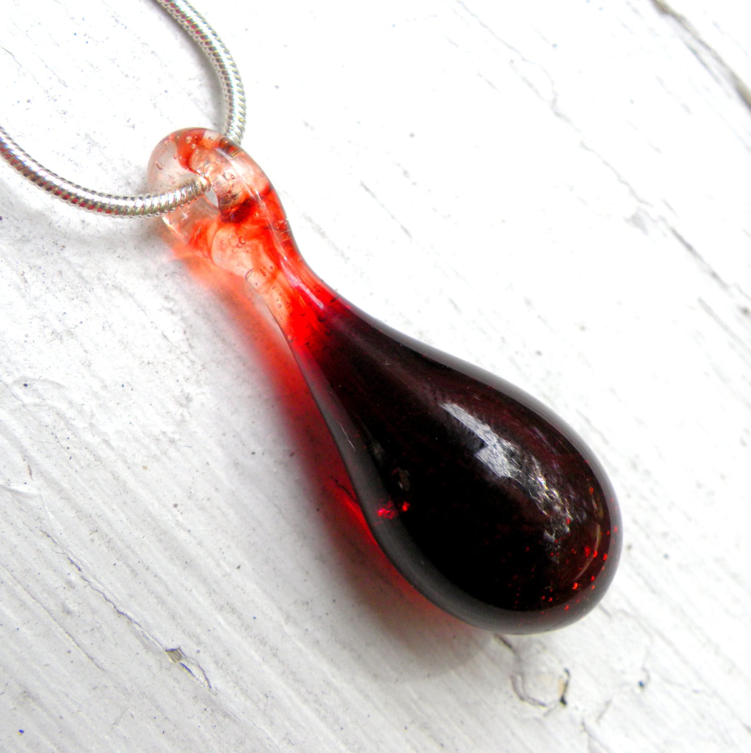 Blood Drop Necklace, Boro Glass Pendant, Anti Valentine Glass Jewelry ...