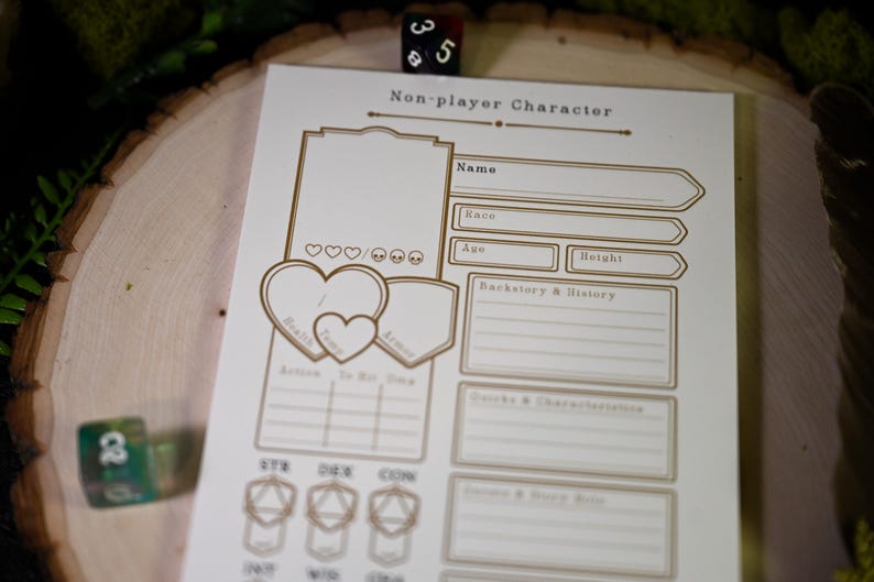 DND NPC Character Sheet | Dungeon Master Roleplay Tool | 5x7 RPG ...