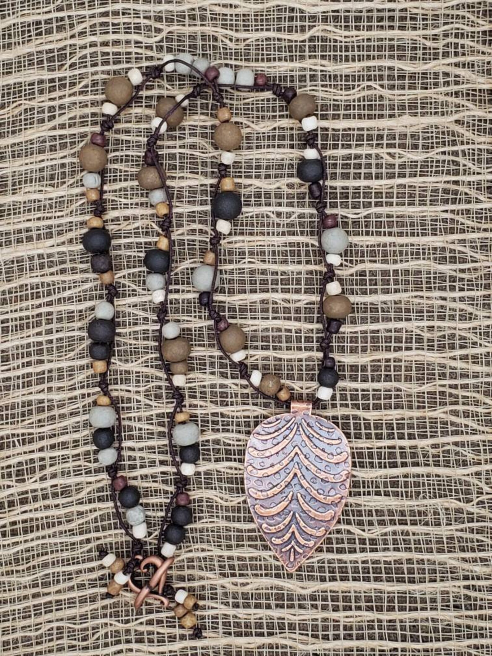 Knotted Beads Necklace in Brown, Gray Color. Glass Beads Hand-knotted Jewelry. Boho Chic ...