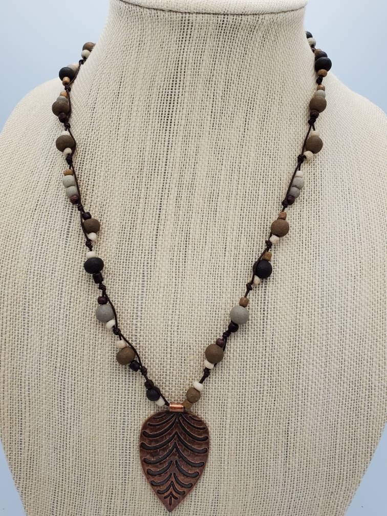 Knotted Beads Necklace in Brown, Gray Color. Glass Beads Hand-knotted ...