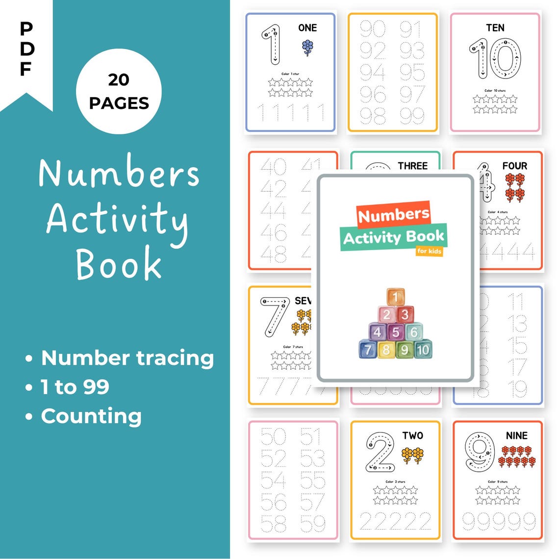 Number Tracing Activity Book, Preschool Learning, Counting 1-99 ...