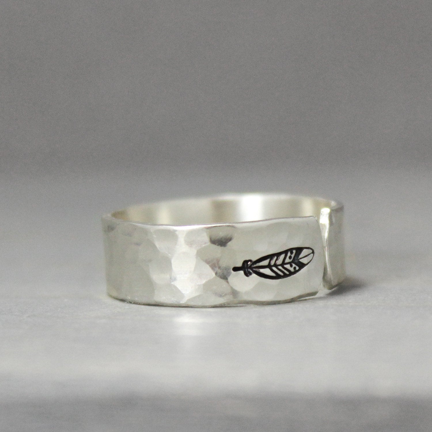 Silver Feather Ring Hammered Silver Ring Sterling Silver - Etsy