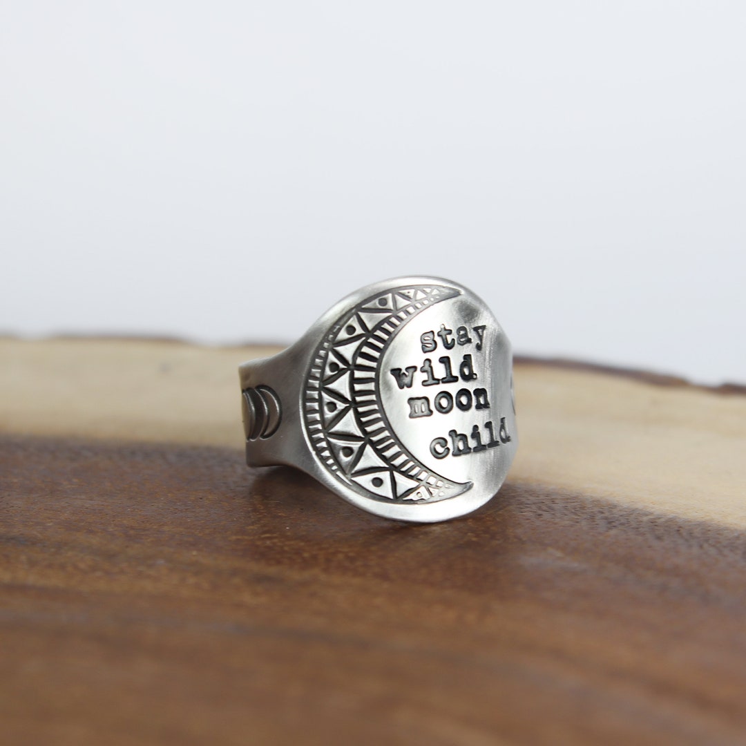 Sterling Silver Stay Wild Moon Child Ring - Crescent Moon Ring ...
