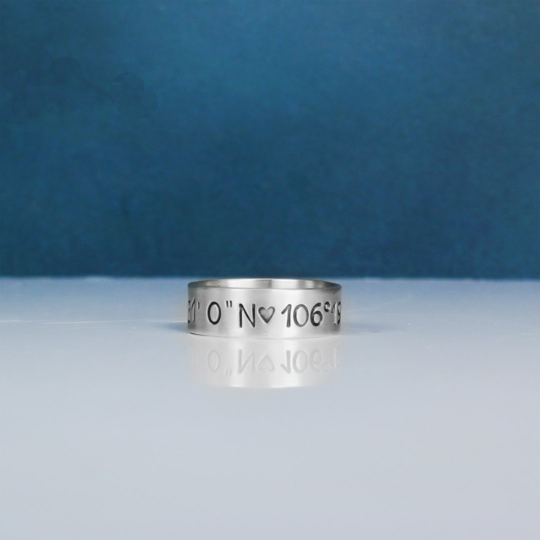 Coordinates Ring - Sterling Silver Ring - Custom Engraved Ring ...