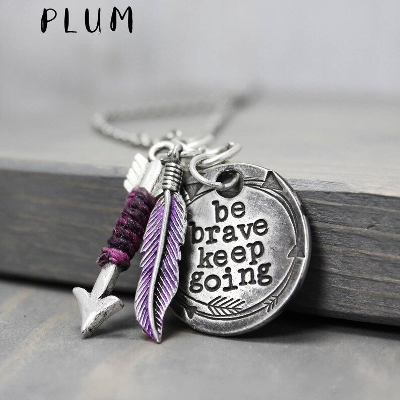 Be Brave Necklace - Inspiration Necklace - Purple Feather Necklace ...