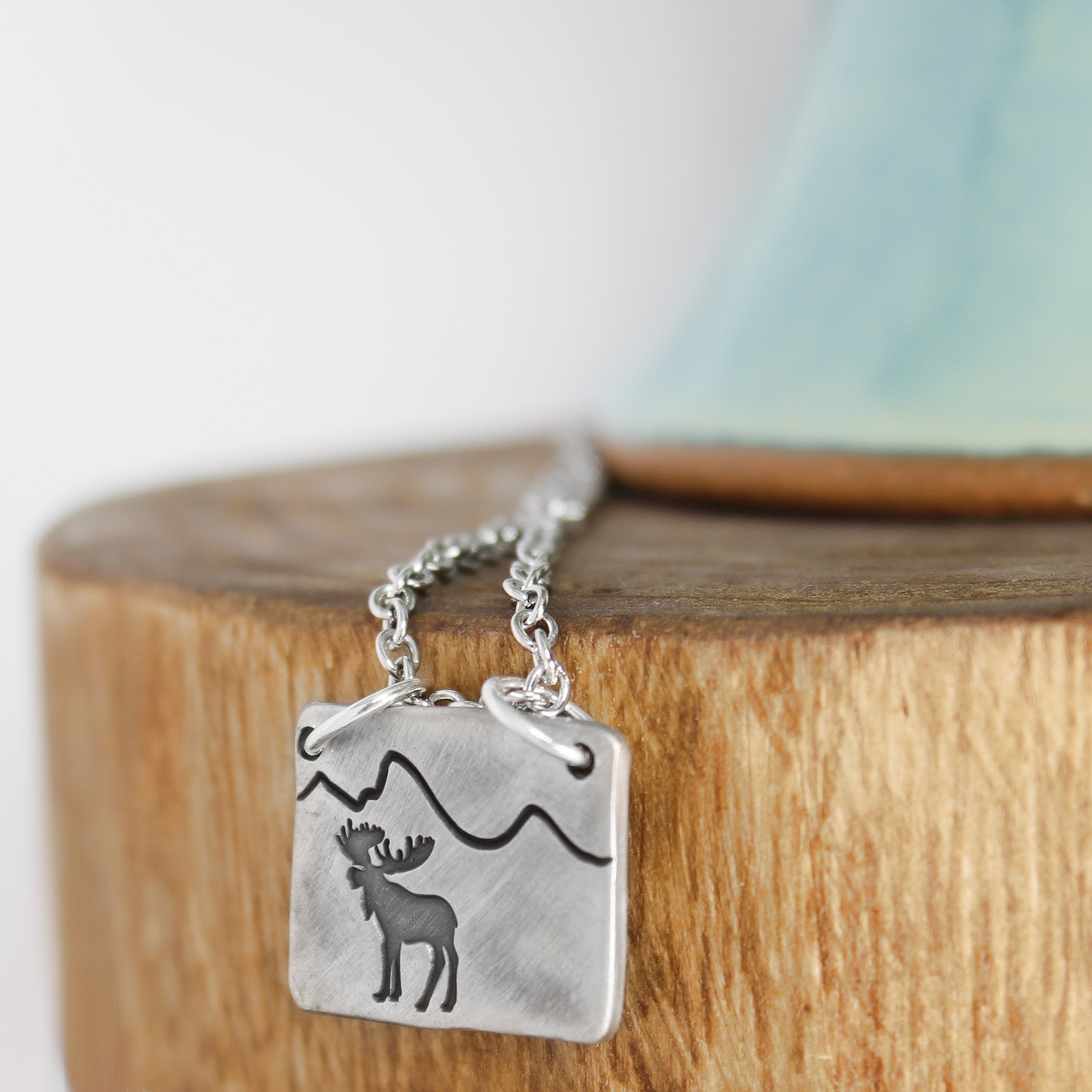 Moose Necklace Mountain Necklace Handstamped Jewelry - Etsy