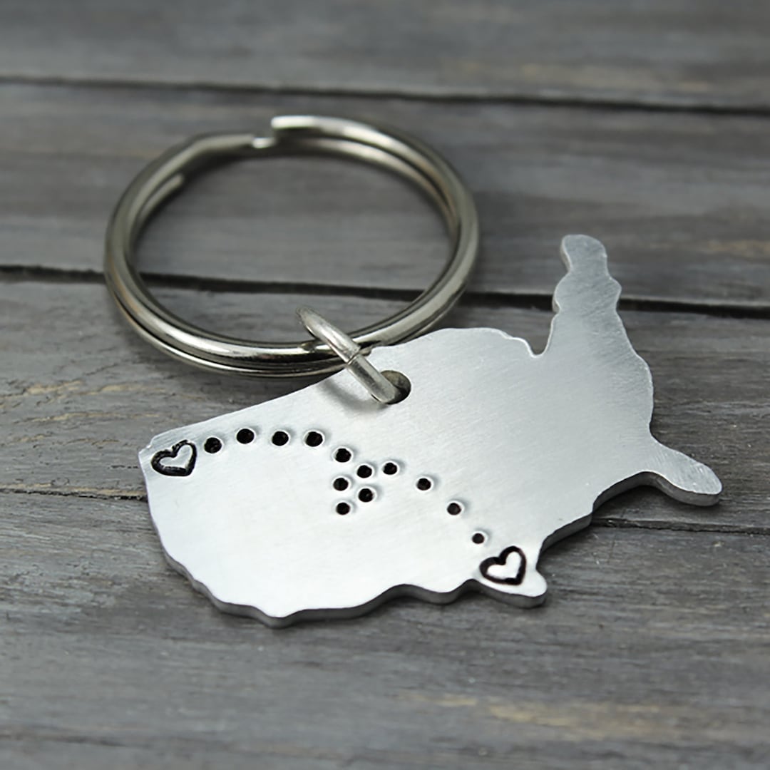Long Distance Relationship Keyring, Long Distance Love, State Key Chain ...