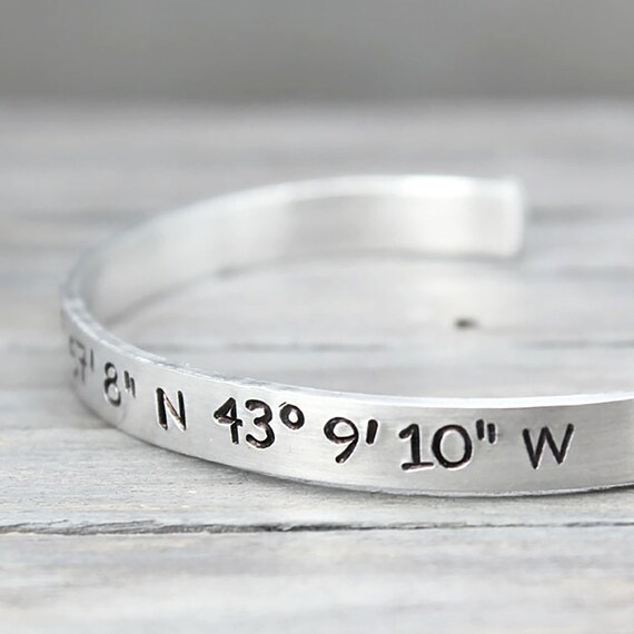 Custom Coordinate Bracelet GPS Coordinate Cuff Bracelet Long distance Relationship Etsy