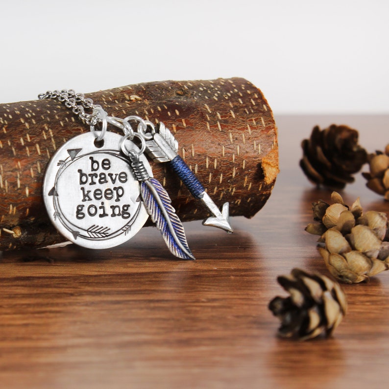 Be Brave Necklace - Inspiration Necklace - Purple Feather Necklace ...