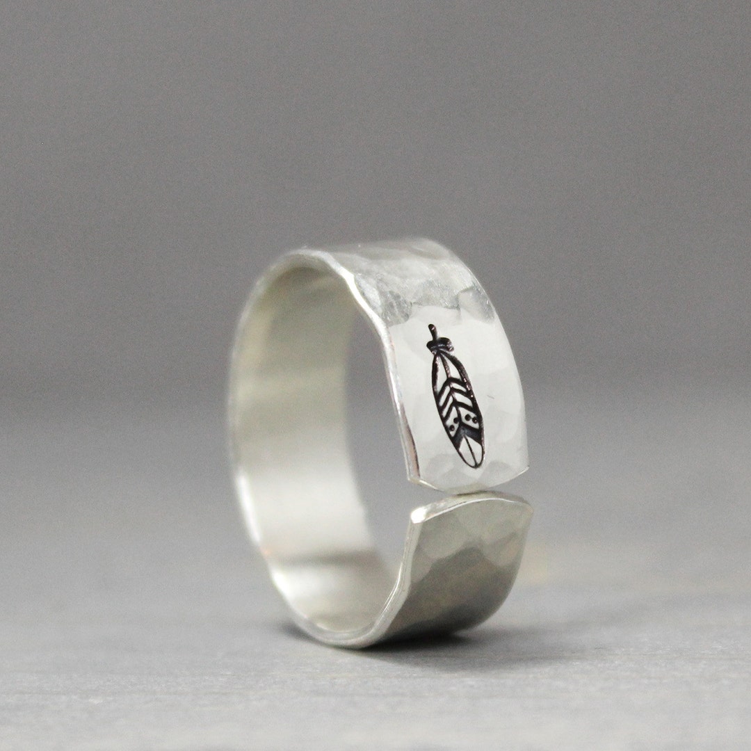 Silver Feather Ring - Hammered Silver Ring - Sterling Silver Ring - Etsy