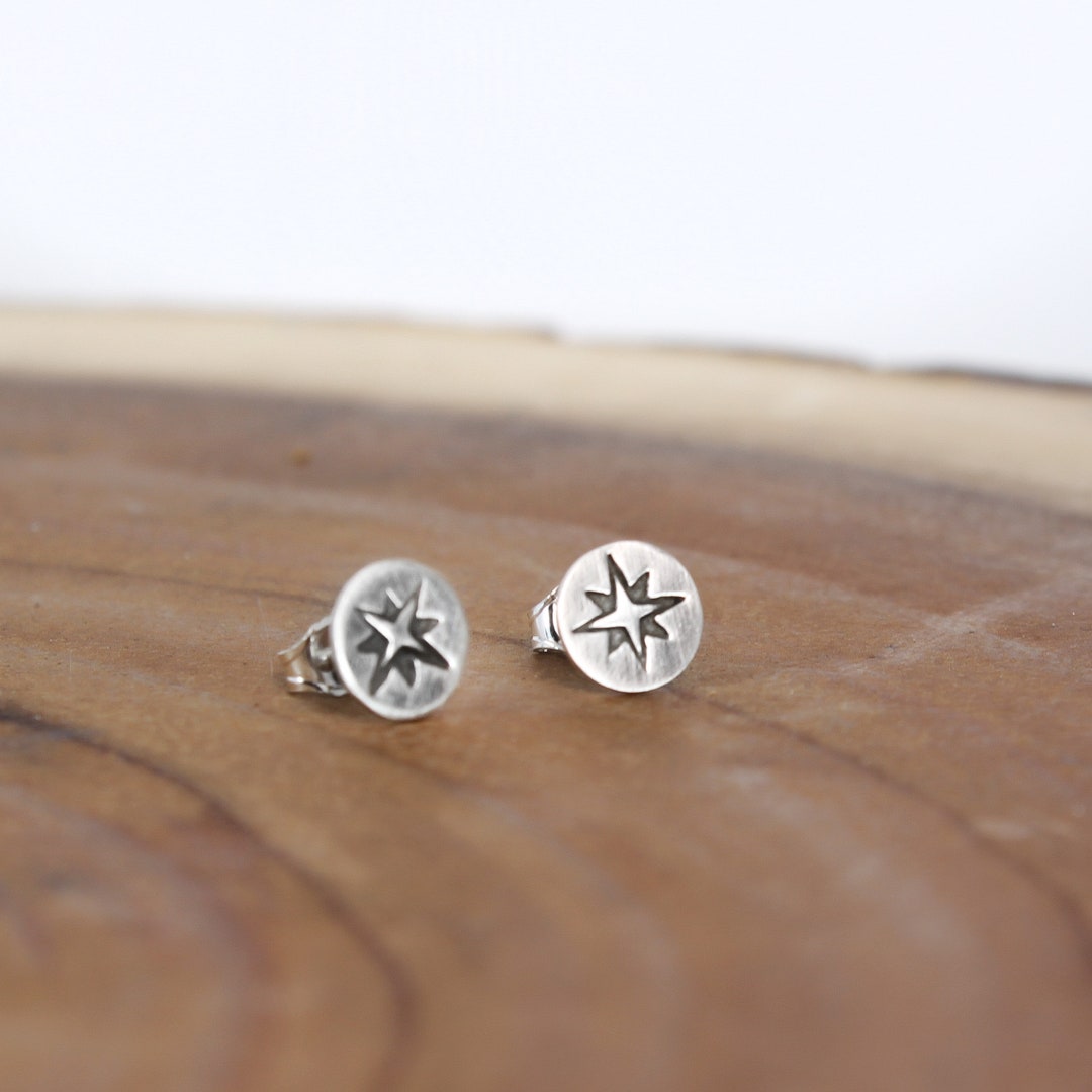Handmade Sterling Silver Compass Rose Stud Earrings - Etsy