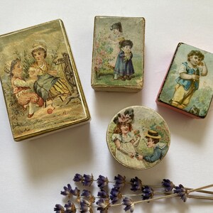 Antique Tiny Cardboard Jewelry Boxes With Lithographs of Victorian ...
