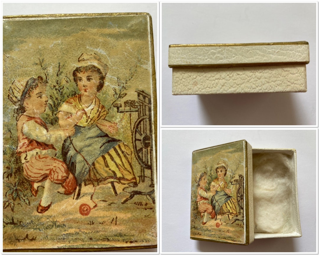 Antique Tiny Cardboard Jewelry Boxes With Lithographs of - Etsy