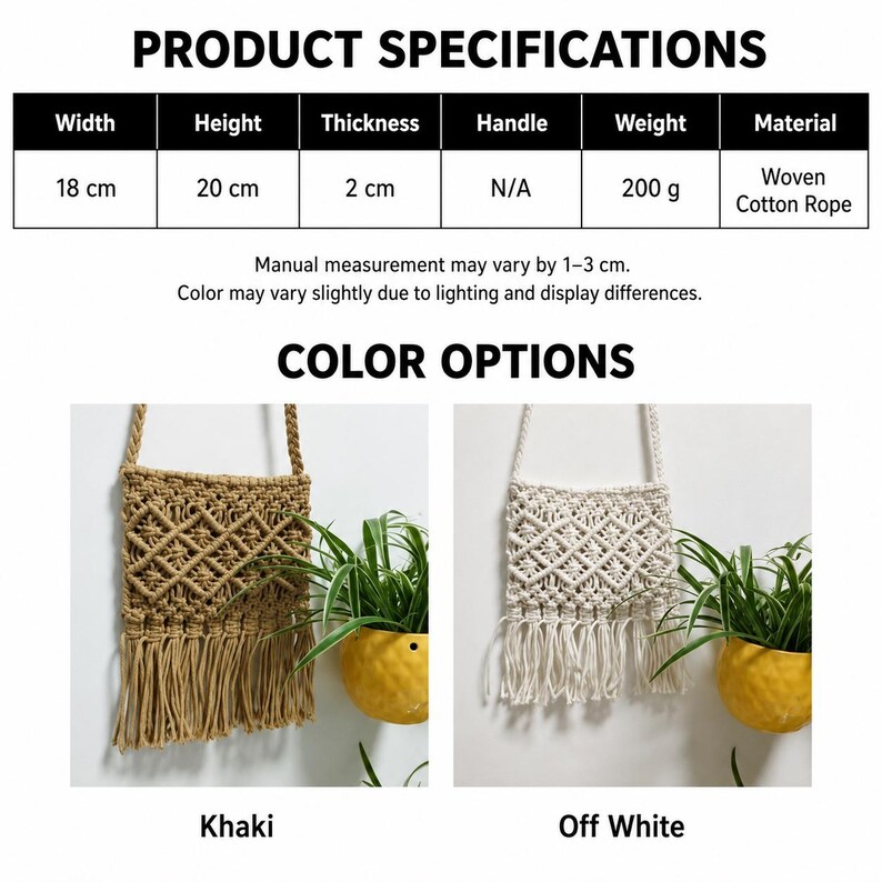 Handmade Macrame Wall Hanging Basket, Woven Cotton Rope Plant Holder ...