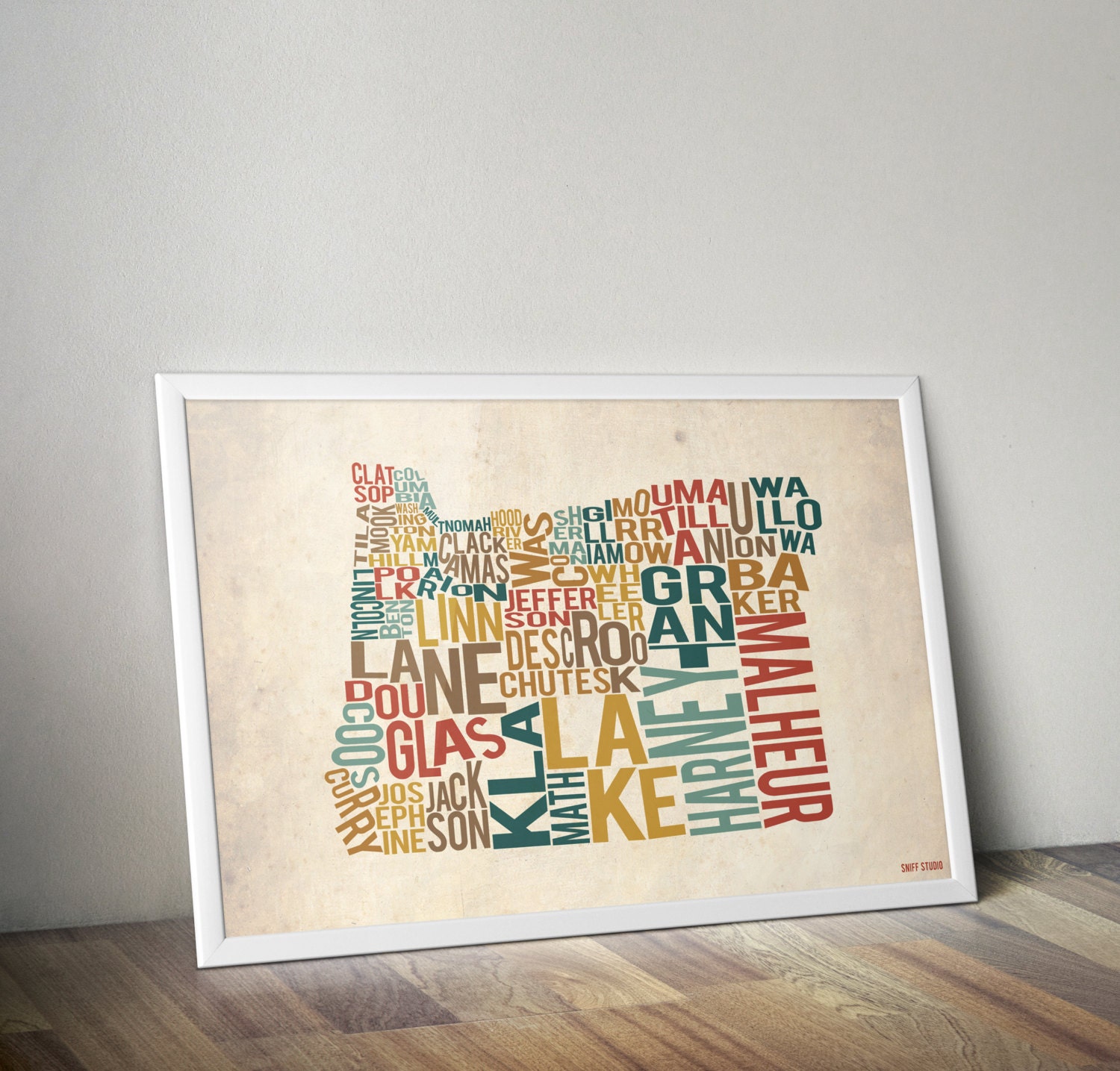 Oregon by County - Typography Print - Etsy