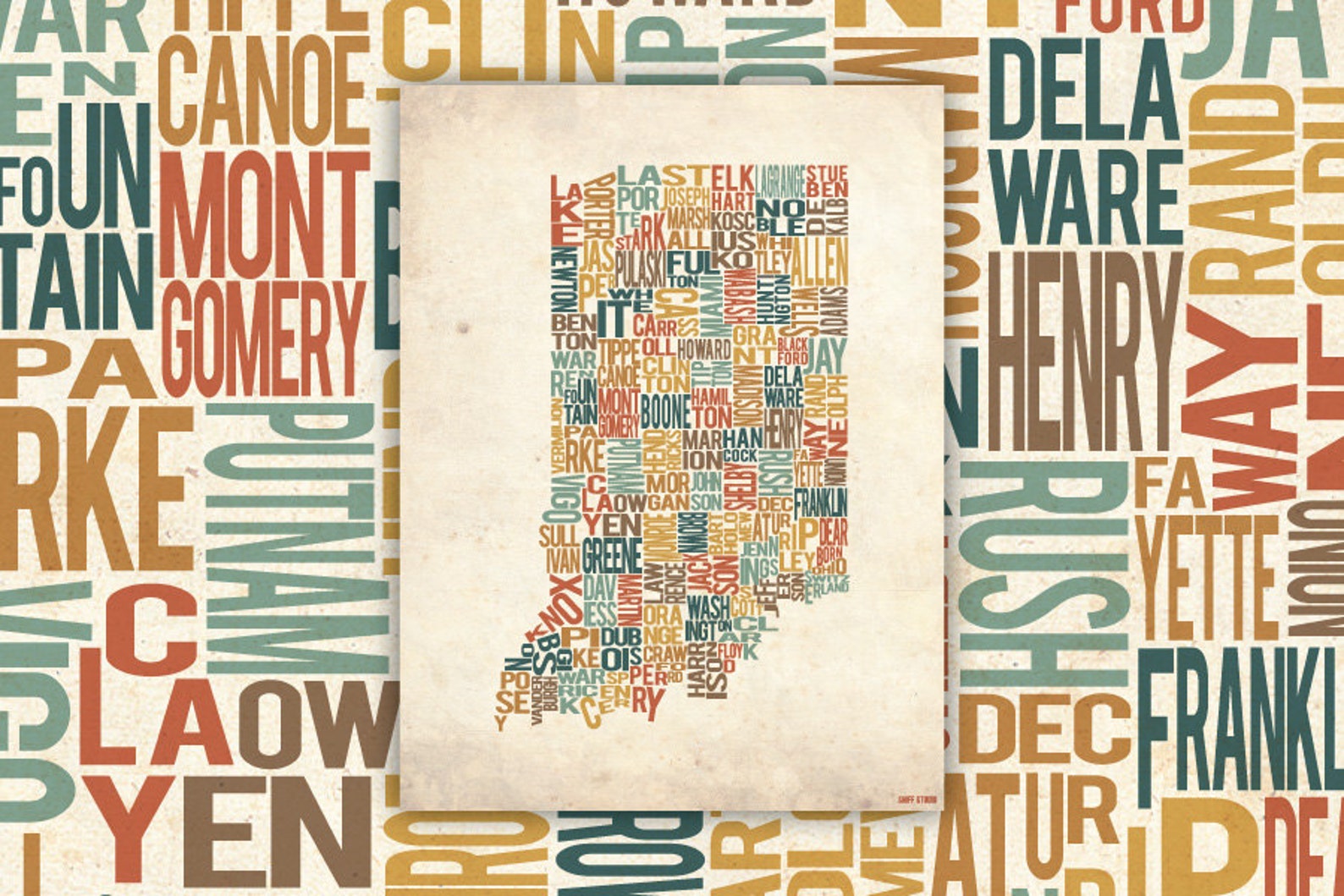Indiana by County Typography Print - Etsy