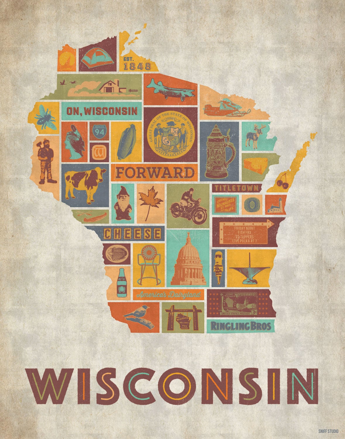 Forward - Wisconsin Culture Map Print - Etsy