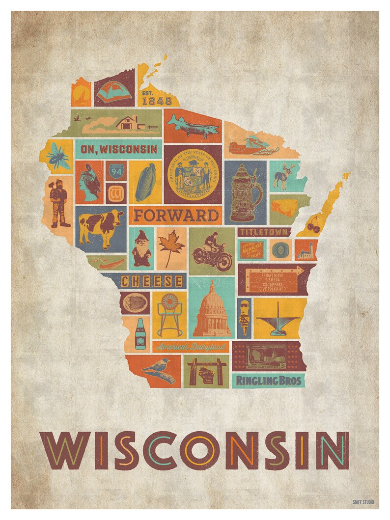 Forward Wisconsin Culture Map Poster 18x24 Inches - Etsy