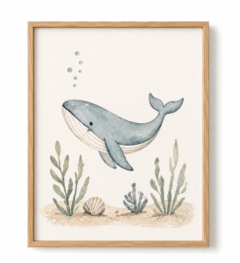 Ocean Nursery Prints | Surfboard, Turtle, Whale Wall Art (digital ...