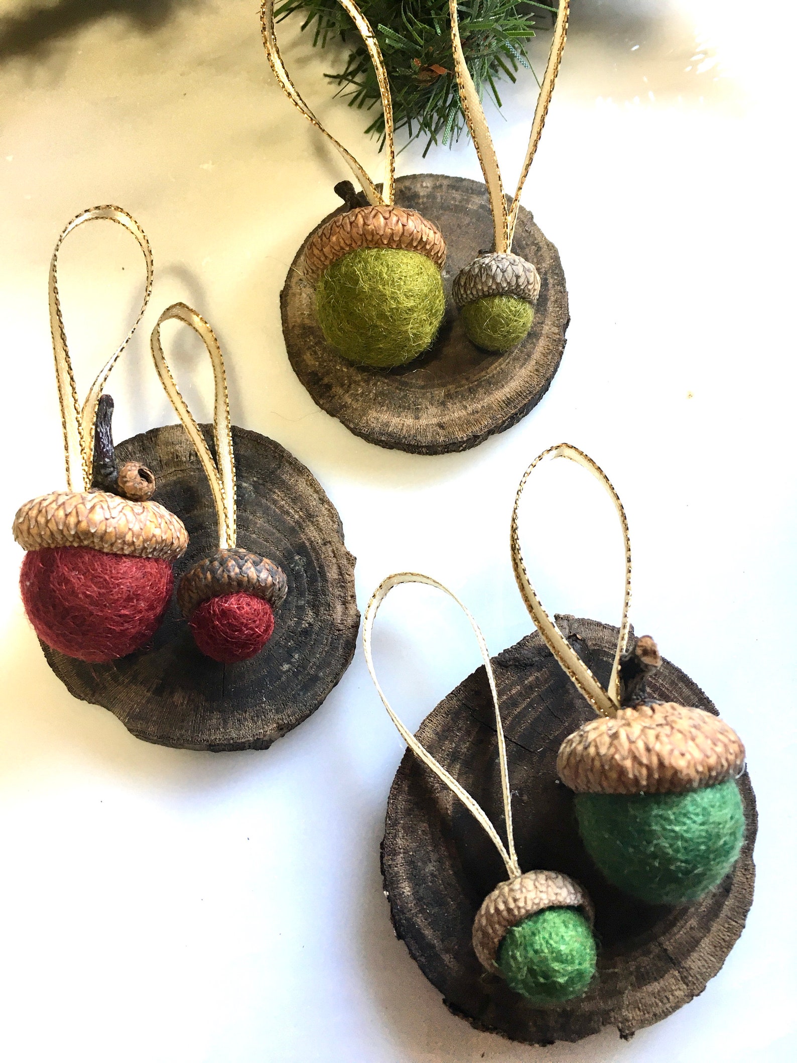 Christmas Acorn Ornaments - Felted Acorns - Large and Small Size ...