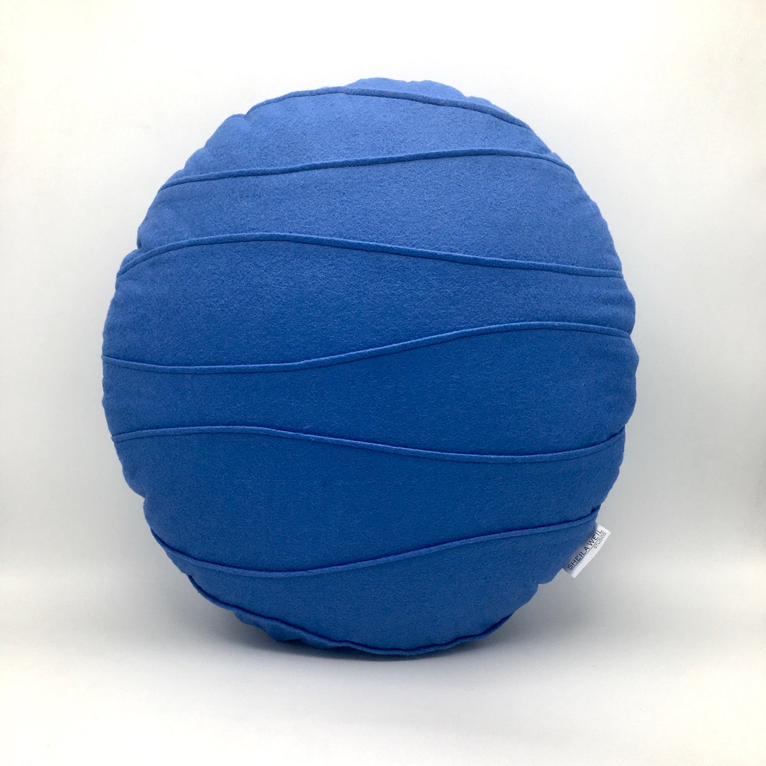 Handmade Cornflower Blue Wool Felt Pillow: Round Ribbed Cushion - Etsy