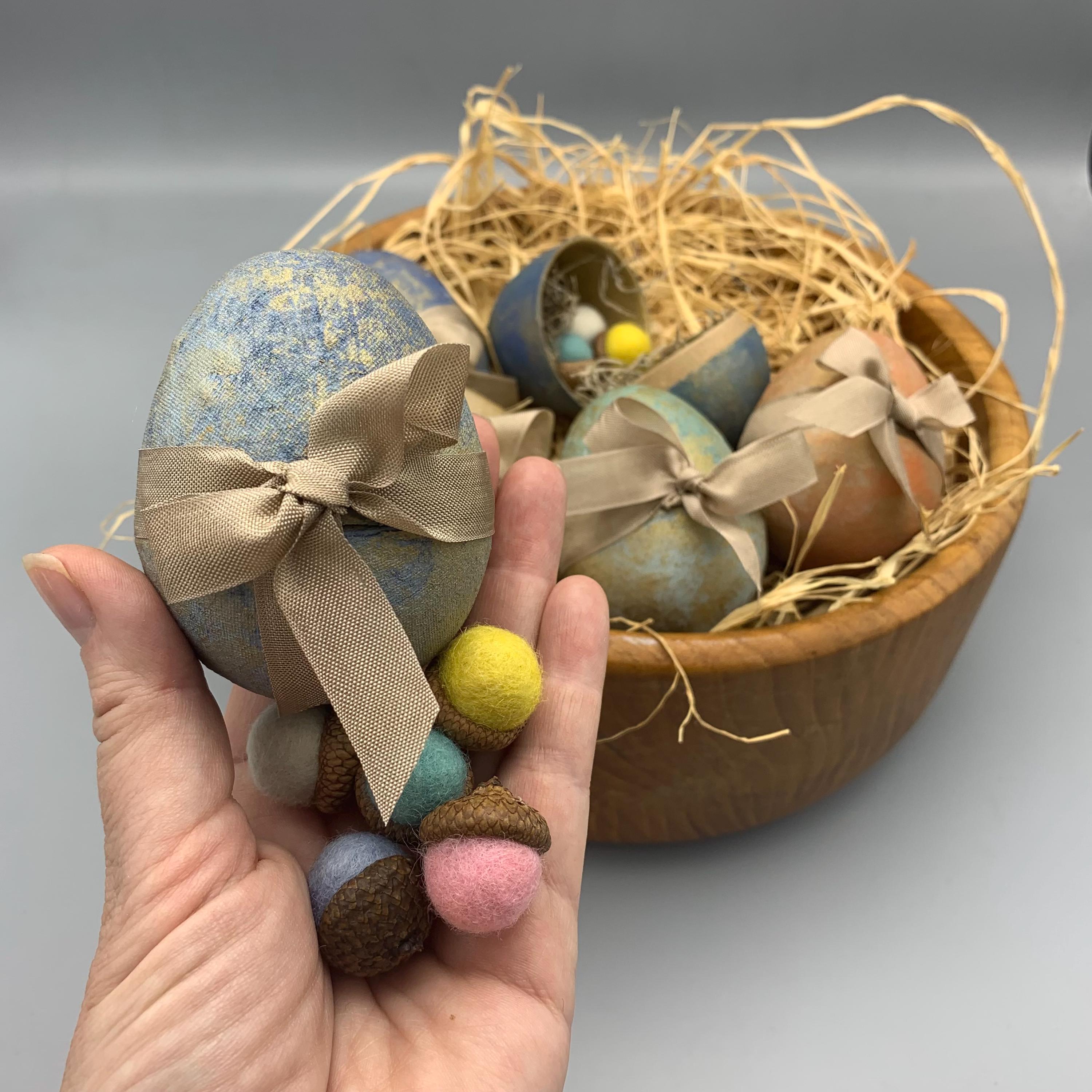 Wool Felt Acorn Set in Paper Mache Easter Egg: Spring Decor - Etsy