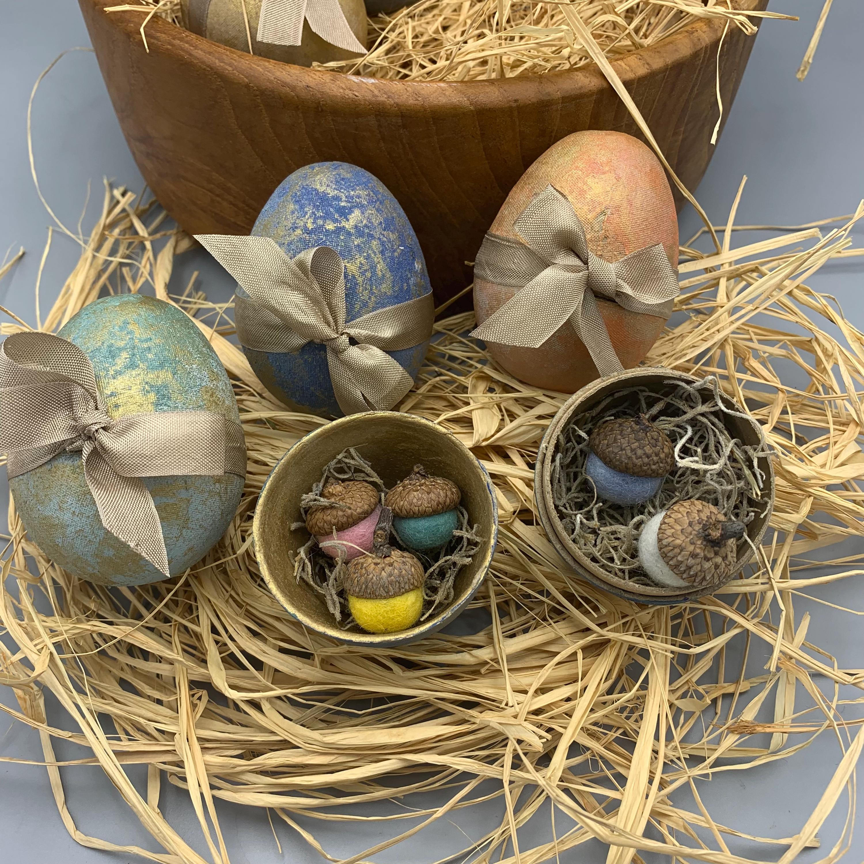 Wool Felt Acorn Set in Paper Mache Easter Egg: Spring Decor - Etsy