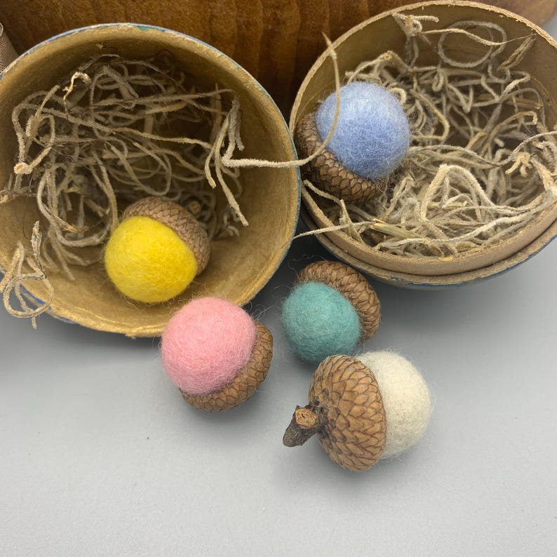 Wool Felt Acorn Set in Paper Mache Easter Egg: Spring Decor - Etsy