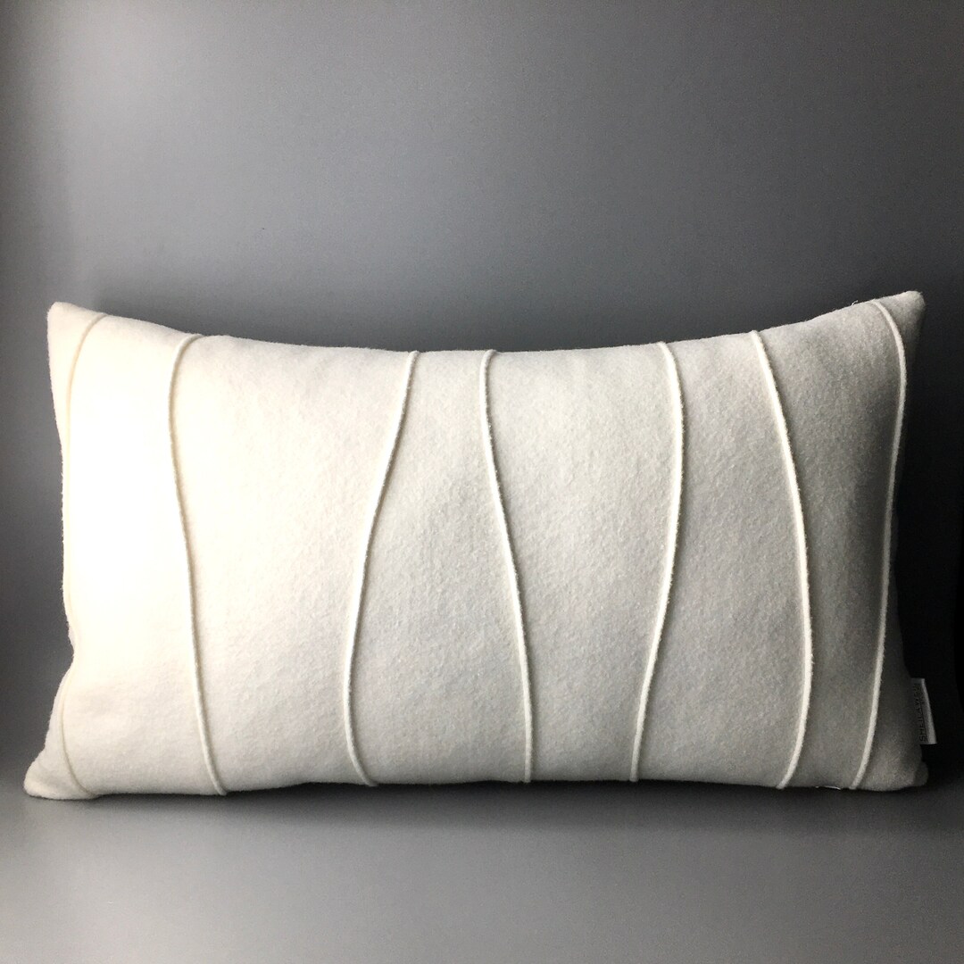 Handmade Wool Felt Lumbar Pillow: Ribbed Winter White Throw Pillow (12 ...