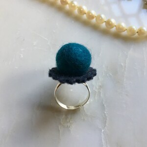 Wool Felt Ball and Silver Statement Ring, Essential Oil Diffuser Ring, Cocktail Ring - Etsy