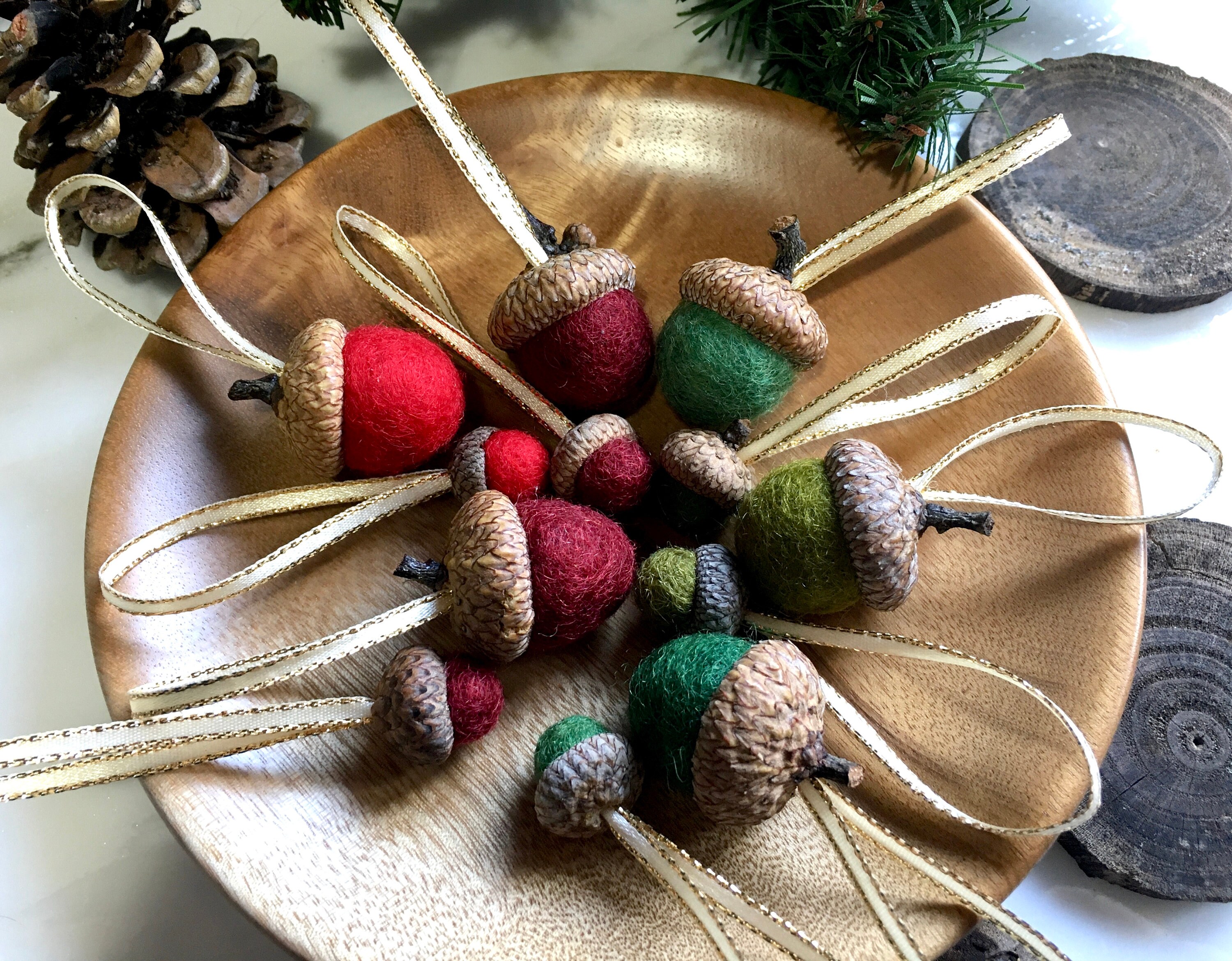 Christmas Acorn Ornaments - Felted Acorns - Large and Small Size ...
