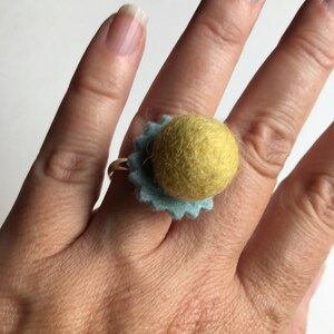 Wool Felt Ball and Silver Statement Ring, Essential Oil Diffuser Ring, Cocktail Ring - Etsy