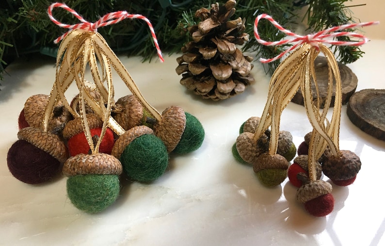 Christmas Acorn Ornaments Felted Acorns Large and Small | Etsy