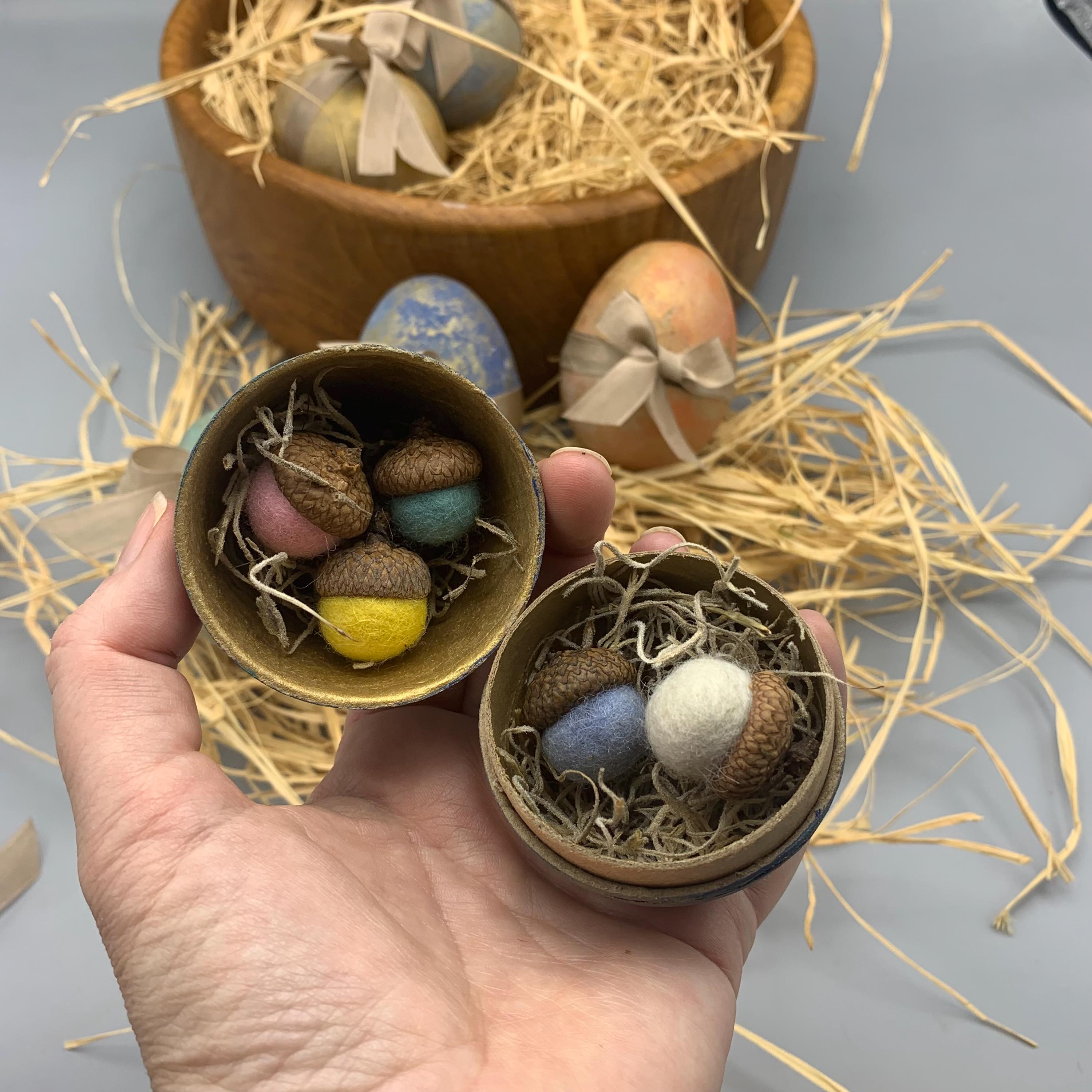 Wool Felt Acorn Set in Paper Mache Easter Egg: Spring Decor - Etsy