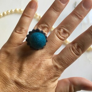 Wool Felt Ball and Silver Statement Ring, Essential Oil Diffuser Ring, Cocktail Ring - Etsy