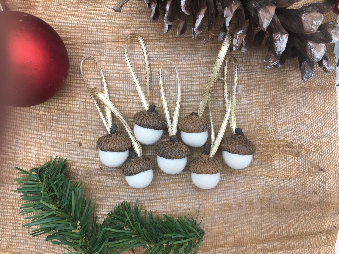 Felted Christmas Acorn Ornaments: Winter White, Handmade - Etsy