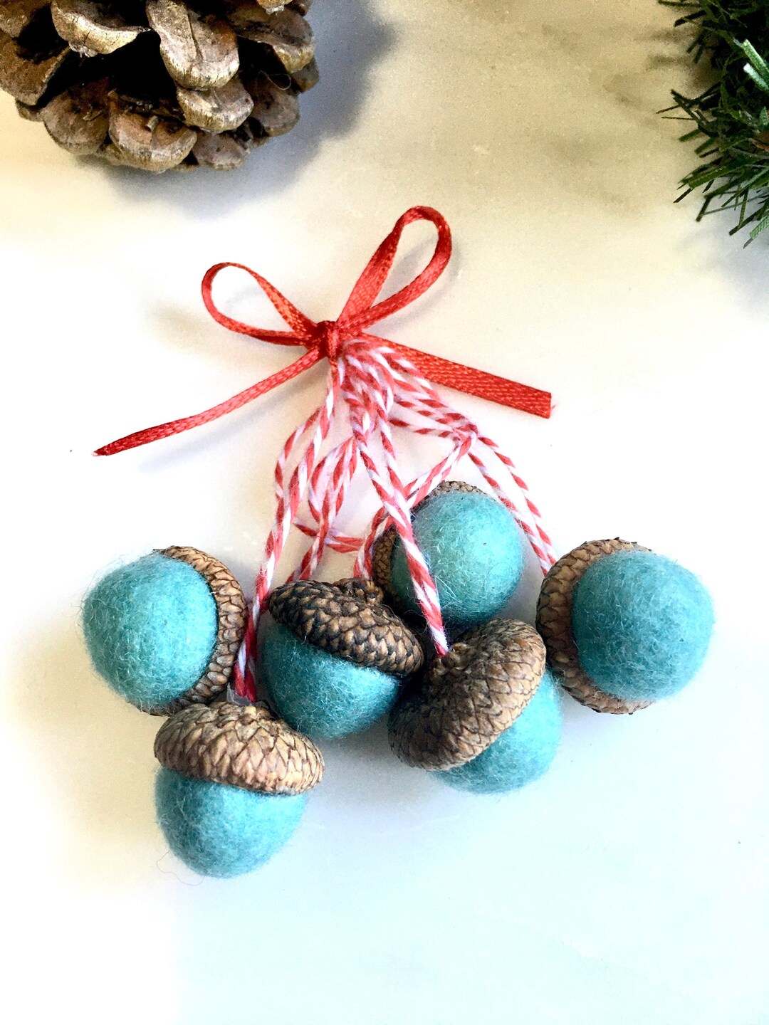 Felted Christmas Acorn Ornaments: Aqua Merino Wool Holiday Decor ...